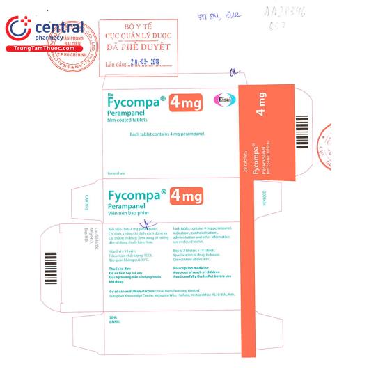 [CHÍNH HÃNG] Thuốc Fycompa 4mg - Điều trị bổ trợ các cơn động kinh