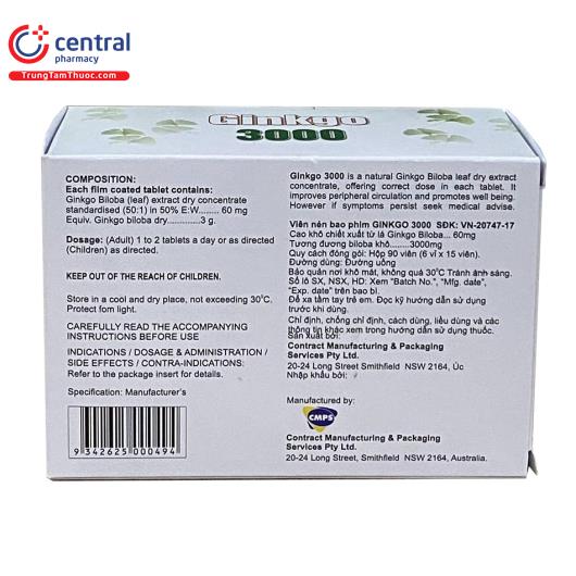 Thuốc Ginkgo 3000 tăng cường tuần hoàn não, dự phòng đột quỵ