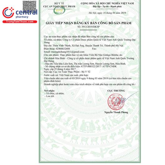 [CHÍNH HÃNG] Ginkgo Biloba 360mg Tadaphaco cải thiện chức năng não bộ