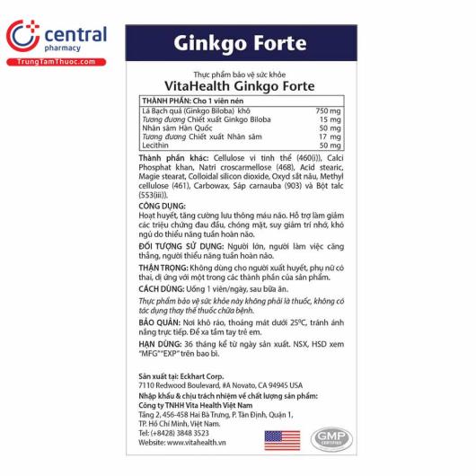 Thuốc Ginkgo Forte VitaHealth hỗ trợ bảo vệ sức khỏe, chống mệt mỏi