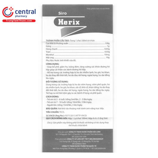 [CHÍNH HÃNG] Thuốc Siro ho Herix 100ml giúp giảm ho gió, ho khan