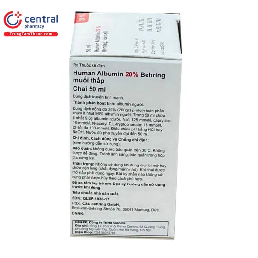 [CHÍNH HÃNG] Thuốc Human Albumin 20% Behring, Low Salt 50ml