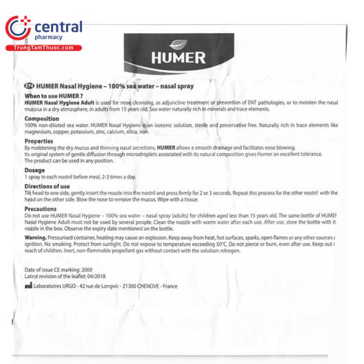 [CHÍNH HÃNG] Thuốc xịt mũi Humer 150 Adults phòng bệnh tai mũi họng