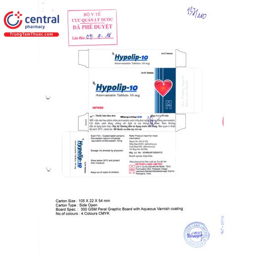 [CHÍNH HÃNG] Thuốc Hypolip 10mg điều trị tăng cholesterol máu