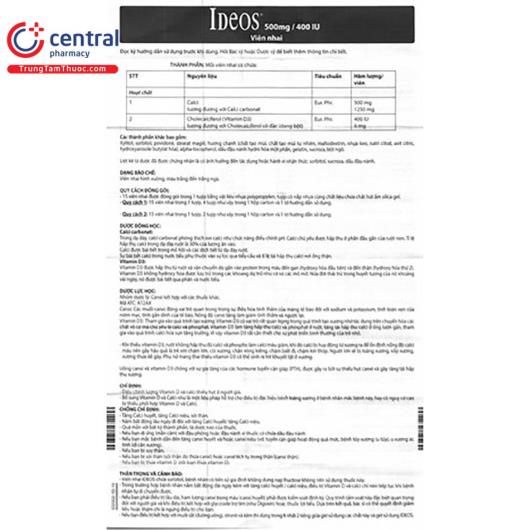 [CHÍNH HÃNG] Thuốc Ideos 500mg/400IU: tác dụng, liều dùng