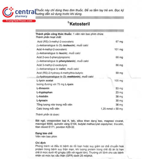 Thuốc Ketosteril: Phòng ngừa và duy trì mức lọc cầu thận