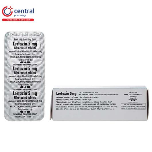 Thuốc Lertazin 5mg điều trị viêm mũi dị ứng, mề đay vô căn mãn tính