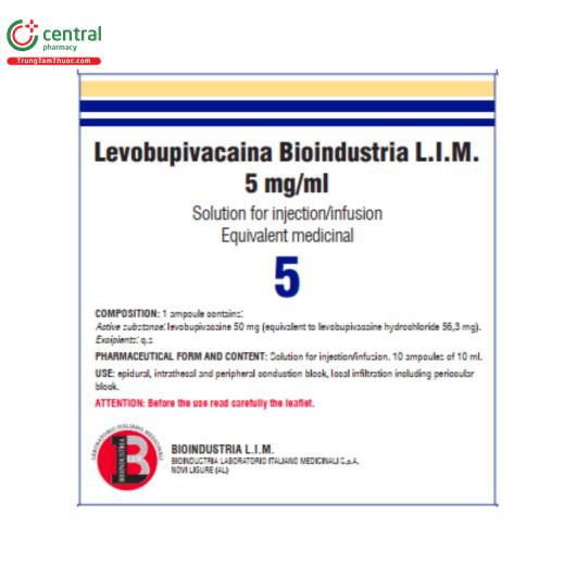 Thuốc Levobupivacaina Bioindustria L.I.M 5mg/ml gây tê trong phẫu thuật lớn