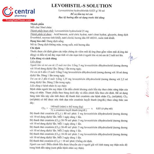 Thuốc Levohistil-S có tác dụng chống dị ứng hiệu quả