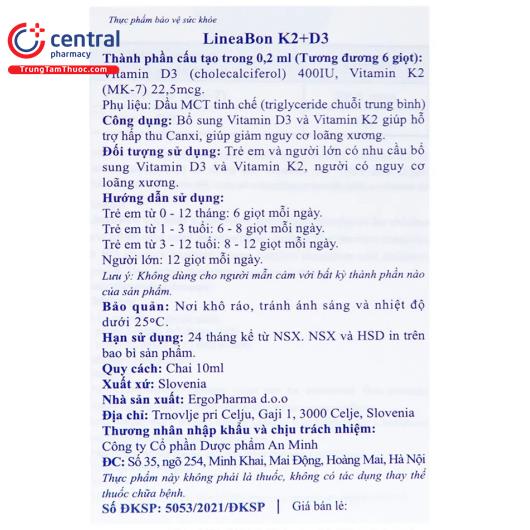 [CHÍNH HÃNG] LineaBon K2+D3 10ml giúp trẻ phát triển toàn diện