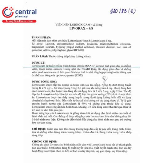 Thuốc Livorax-8 - thuốc giảm đau, chống viêm hiệu quả