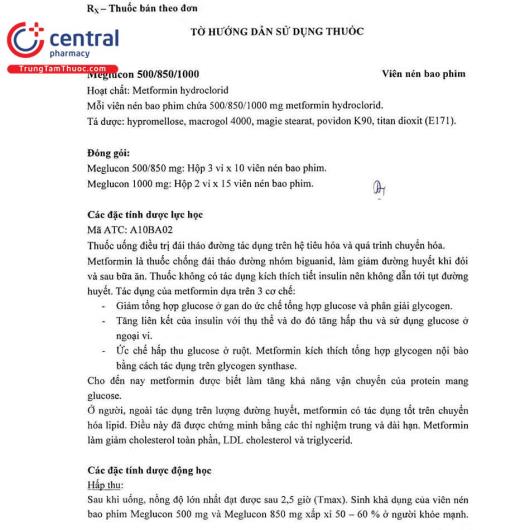 Thuốc Meglucon 1000mg - Thuốc điều trị bệnh đái tháo đường