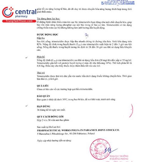 Thuốc Metazydyna - Thuốc hỗ trợ điều trị đau thắt ngực ổn định