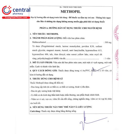 [CHÍNH HÃNG] Thuốc Methopil 500mg điều trị đau lưng cấp tính do co thắt ...