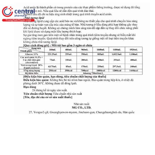 [CHÍNH HÃNG] Thuốc MG-TAN Inj. 360ml - Túi đạm truyền dinh dưỡng