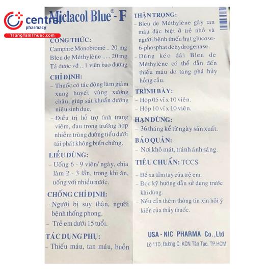 Thuốc Miclacol Blue - F hỗ trợ điều trị viêm đường tiết niệu