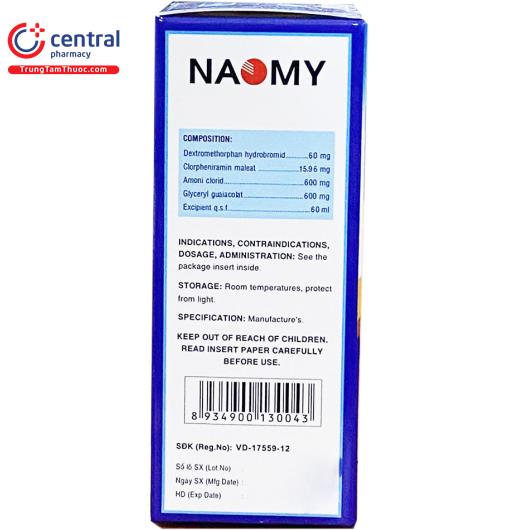 Thuốc Naomy Siro 60ml đặc trị ho hiệu quả: liều dùng, giá bán