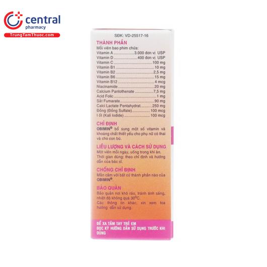 [CHÍNH HÃNG]Thuốc Obimin Multivitamins bổ sung vitamin cho mẹ bầu