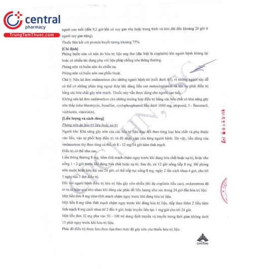 Thuốc ONDANSETRON-BFS: Công dụng, liều dùng và lưu ý khi sử dụng