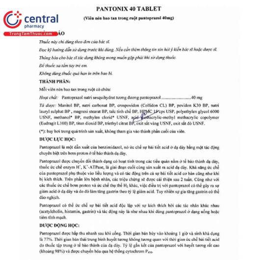 [CHÍNH HÃNG] Thuốc Pantonix 40 (viên) trị viêm loét dạ dày, tá tràng