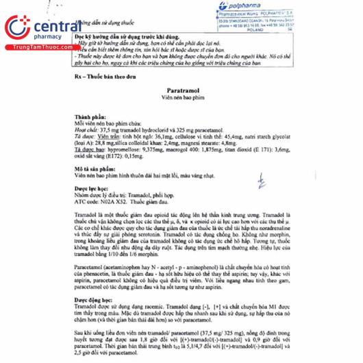 Thuốc Paratramol 37,5mg+325mg - Thuốc giảm đau từ vừa đến nặng