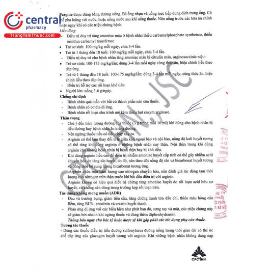 Thuốc Pargine điều trị duy trì tăng amoniac máu, rối loạn khó tiêu