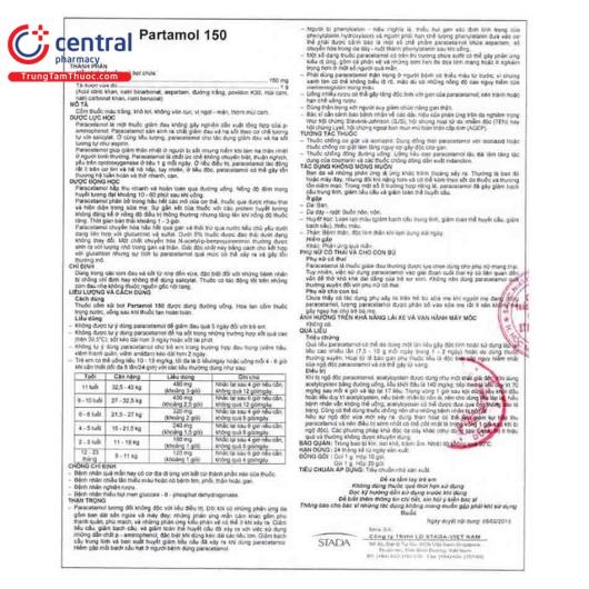 Thuốc giảm đau hạ sốt Partamol 150: liều dùng và lưu ý khi sử dụng