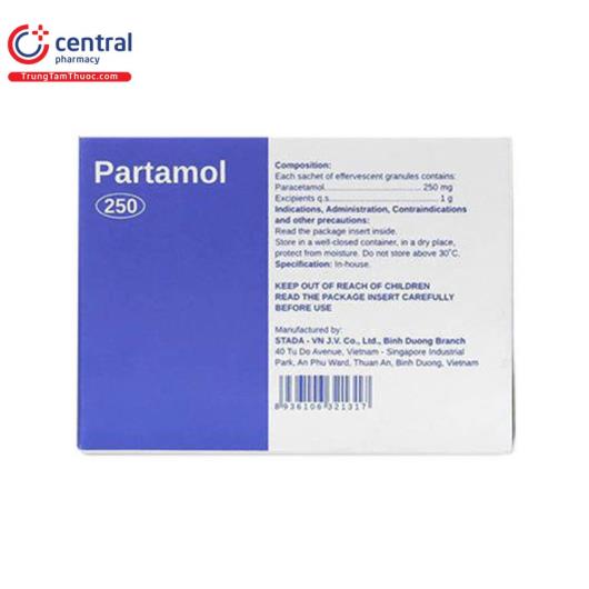 Thuốc giảm đau, hạ sốt Partamol 250: liều dùng và lưu ý khi sử dụng