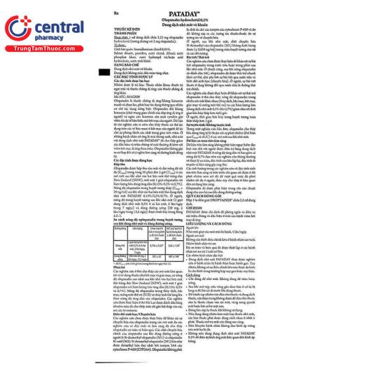 Thuốc Pataday: Công dụng, liều dùng, chống chỉ định