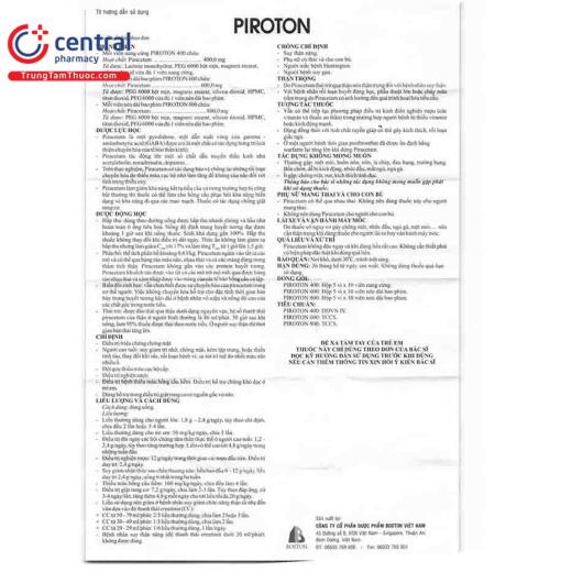 Thuốc Piroton 400 - Thuốc tác dụng lên hệ thần kinh trung ương