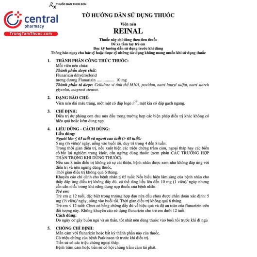 [CHÍNH HÃNG] Thuốc Reinal 10mg - điều trị đau nửa đầu