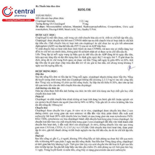 Thuốc Ridlor 75mg ngừa tai biến đông máu ở bệnh nhân nhồi máu cơ tim