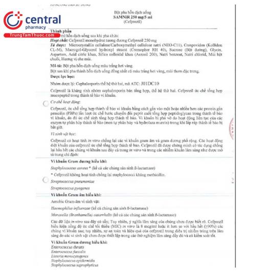 [CHÍNH HÃNG] Thuốc Samnir 250mg/5ml: chỉ định, liều dùng