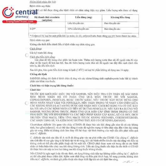 [CHÍNH HÃNG] Thuốc Samnir 250mg/5ml: chỉ định, liều dùng