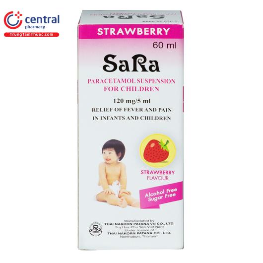 Siro Sara Hương Dâu 60ml hỗ trợ giảm đau, hạ sốt cho trẻ nhỏ