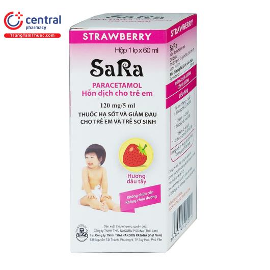 Siro Sara Hương Dâu 60ml hỗ trợ giảm đau, hạ sốt cho trẻ nhỏ