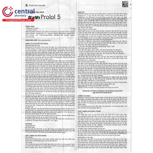 [CHÍNH HÃNG] Thuốc Savi Prolol 5: tác dụng, chỉ định, liều dùng