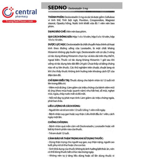 Thuốc Sedno (vỉ)- điều trị dị ứng: cách dùng, lưu ý khi sử dụng