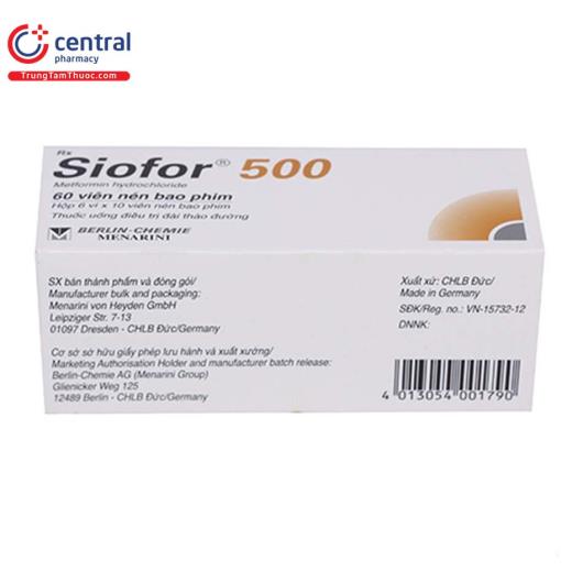 Thuốc Siofor 500 (Hộp 60 viên) điều trị hiệu quả tiểu đường type 2