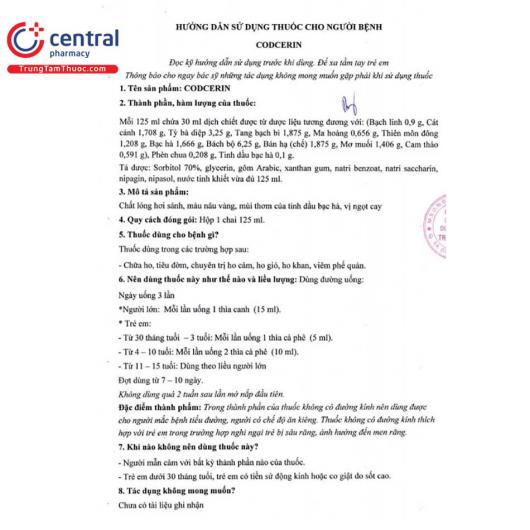 Thuốc Siro Codcerin chữa ho, tiêu đờm: cách dùng, lưu ý khi sử dụng