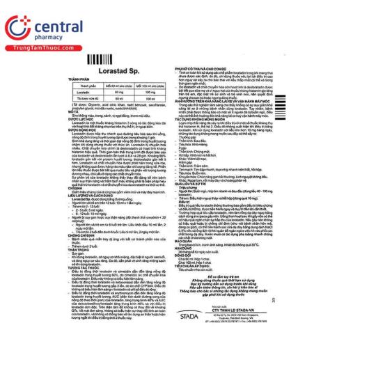 Thuốc Siro Lorastad Sp. chống dị ứng: thành phần, công dụng