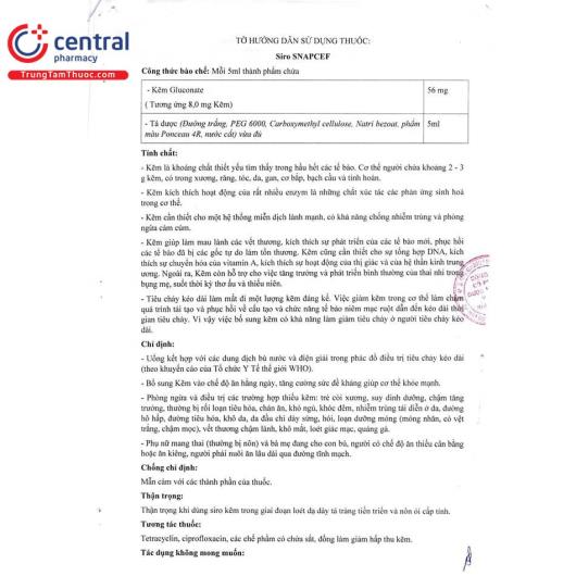 Thuốc Siro Snapcef 100ml: cách dùng, những lưu ý khi sử dụng