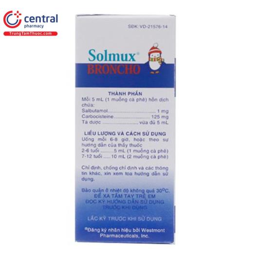 Thuốc Siro Solmux Broncho giảm ho, long đờm, giảm khó thở nhanh chóng