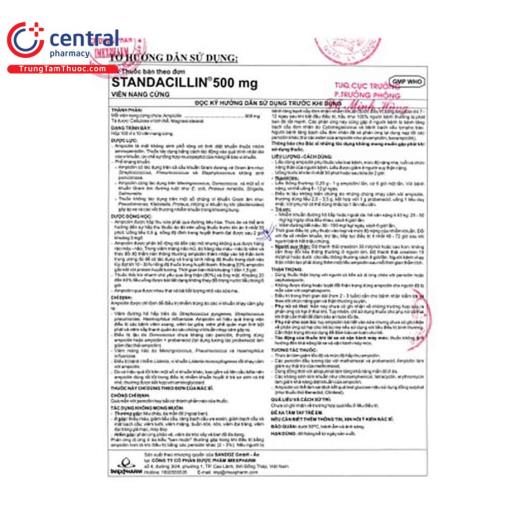 [CHÍNH HÃNG] Thuốc Standacillin 500mg: tác dụng, liều dùng thuốc