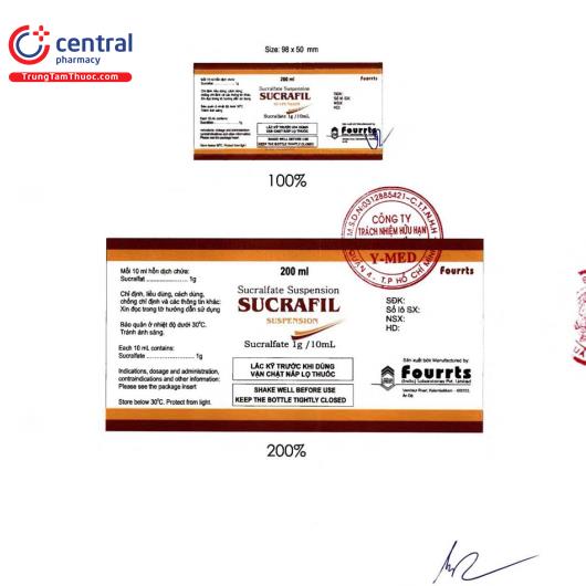 Thuốc Sucrafil Suspension 200ml - điều trị loét dạ dày lành tính