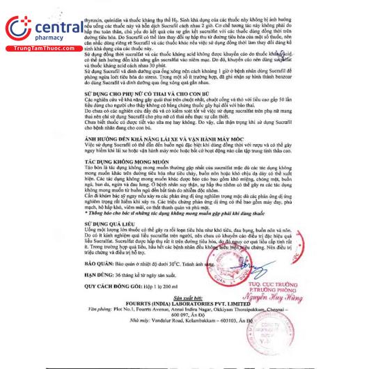 Thuốc Sucrafil Suspension 200ml - điều trị loét dạ dày lành tính