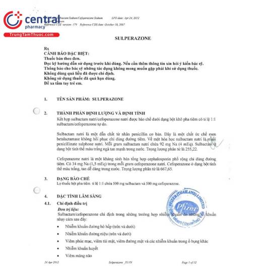 [CHÍNH HÃNG] Thuốc Sulperazone 1gm: điều trị nhiễm khuẩn hiệu quả