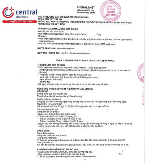 [CHÍNH HÃNG] Thuốc Theralene 5mg (Hộp 40 viên) chặn đứng dị ứng