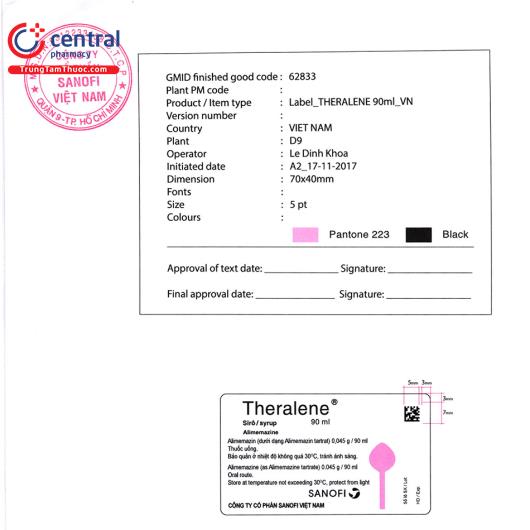 Thuốc Theralene Sirô - thuốc điều trị biểu hiện của dị ứng