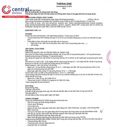 Thuốc Theralene Sirô - thuốc điều trị biểu hiện của dị ứng